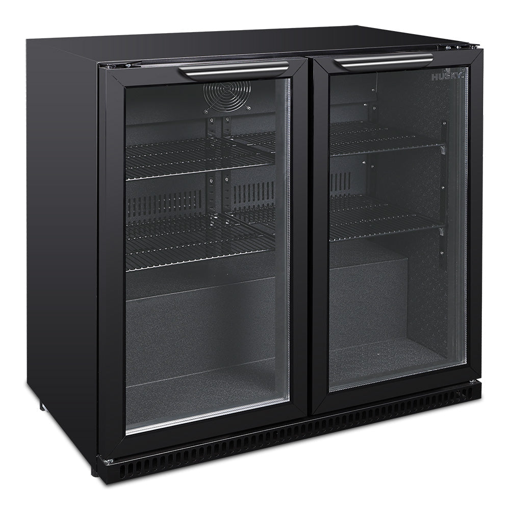 Husky Home Bar Double Door Drinks Chiller – 203L, Energy-Efficient, Black